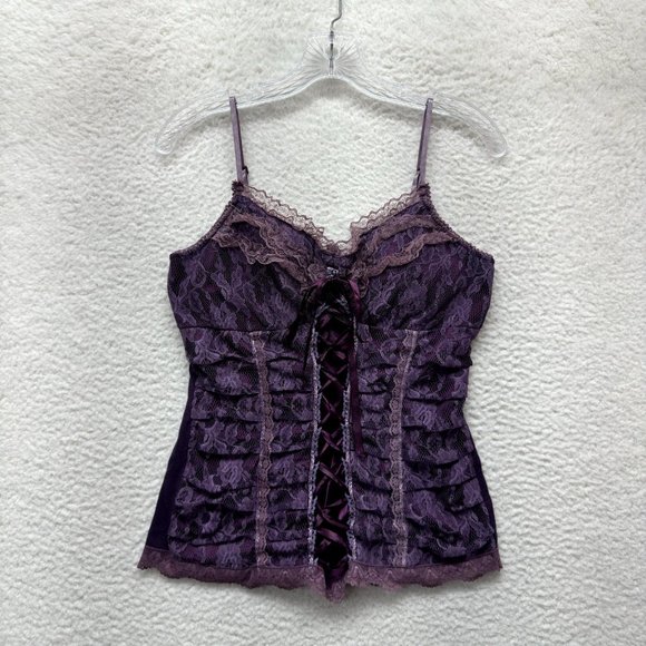 Vanity | Tops | Y2k Vintage Vanity Boho Fairy Grunge Cami Camisole L Large Purple Laceup Padded ...